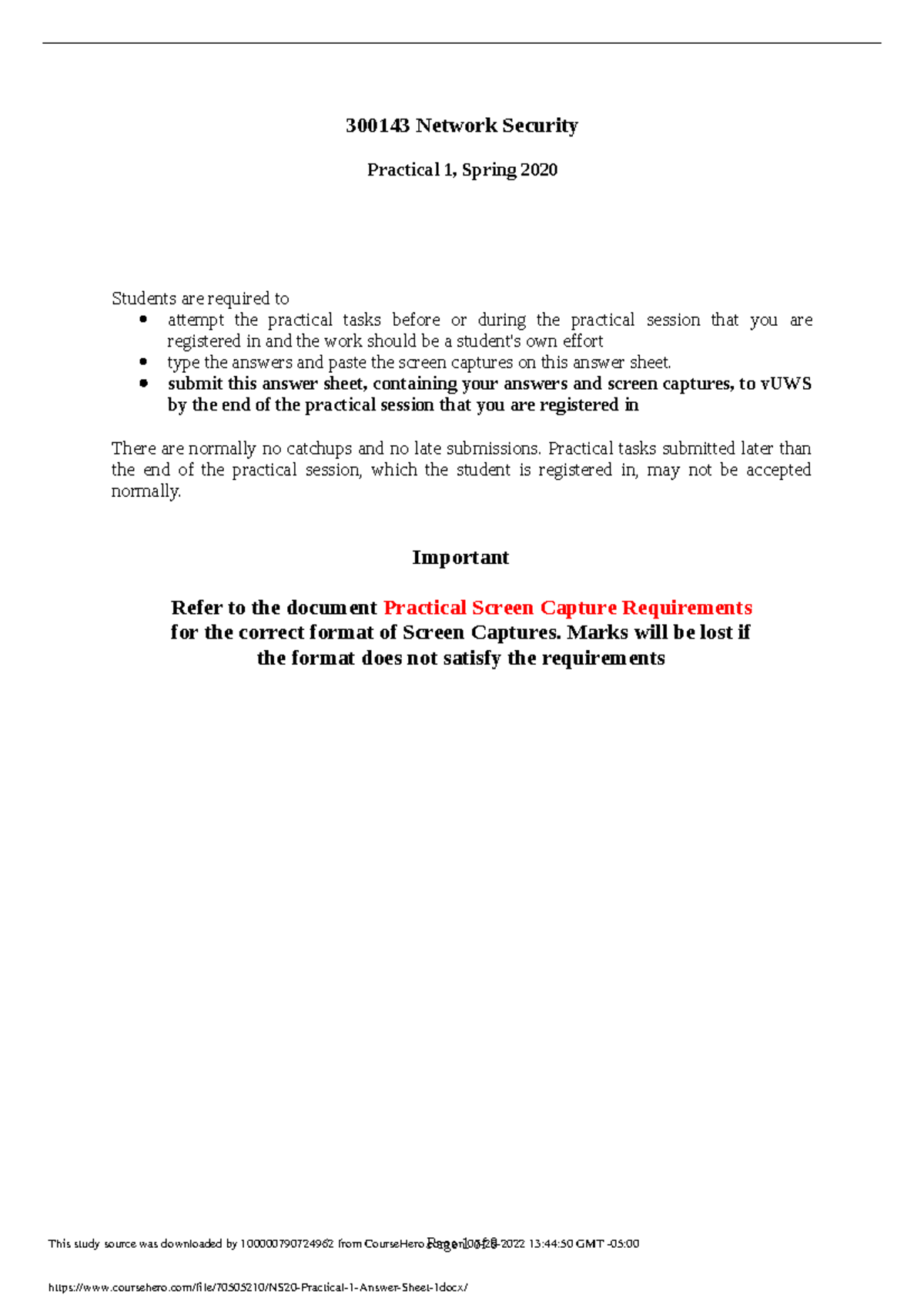 NS20 Practical 1 Answer Sheet 1 - 300143 Network Security Practical 1, Spring 2020 Students are ...