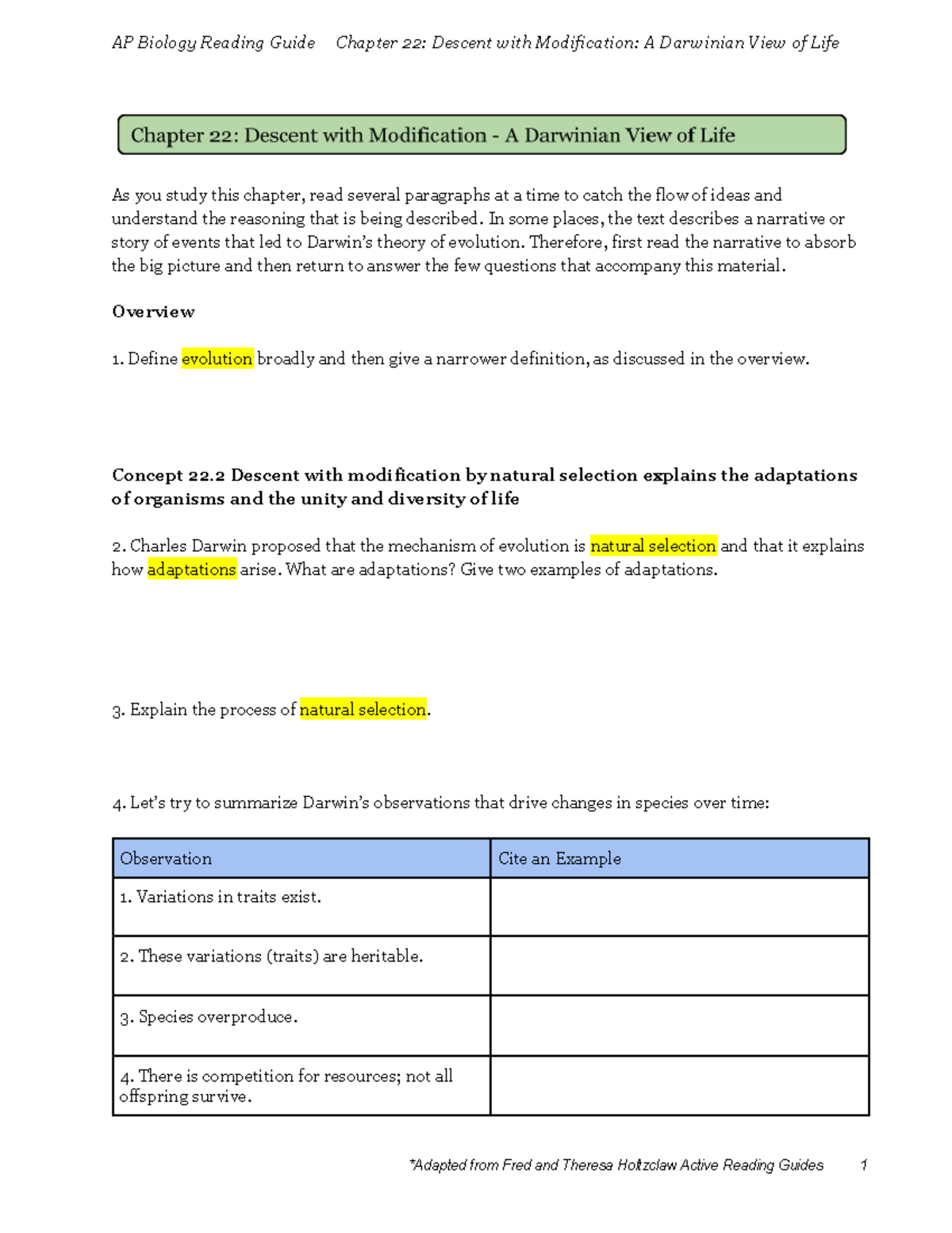 Chapter 22 - Descent with Modification - A Darwinian View of Life - As ...