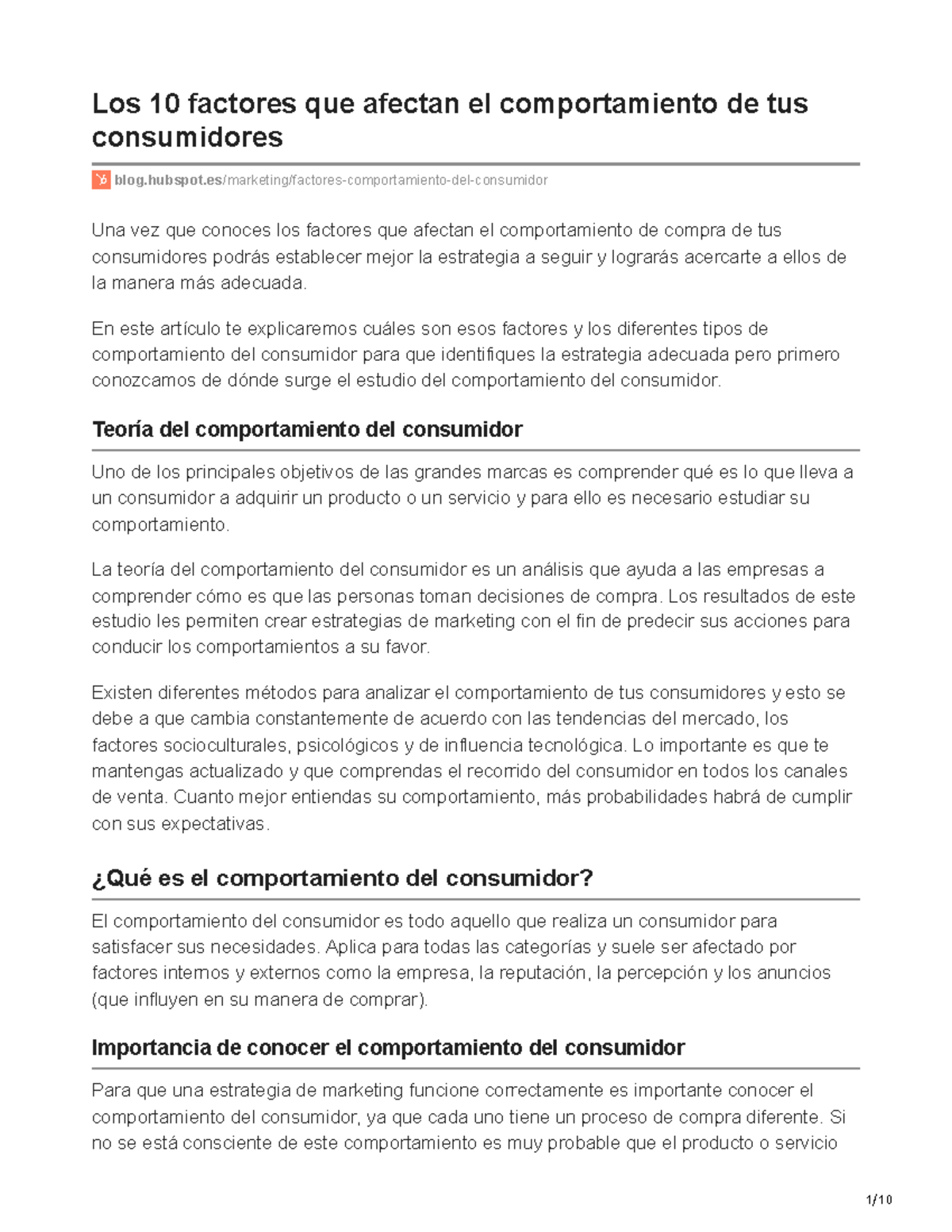 Los 10 factores que afectan el comportamiento de tus consumidores - - Studocu