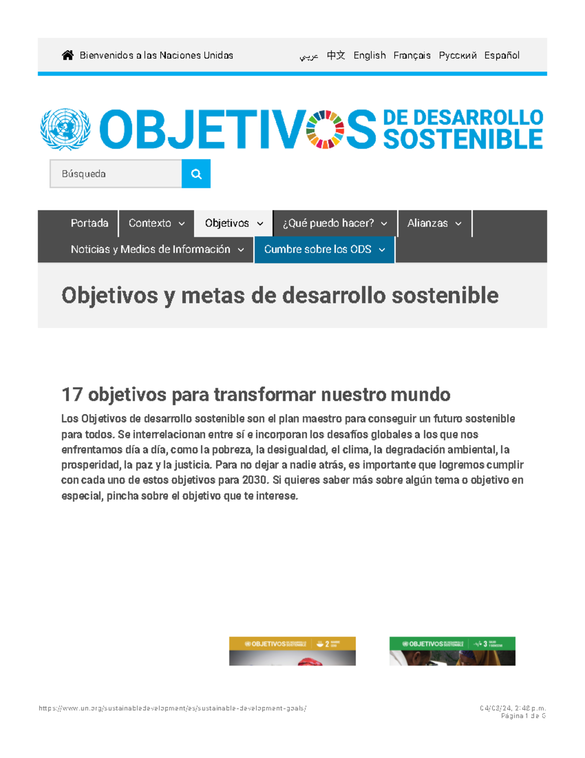 Objetivos y metas de desarrollo sostenible - Desarrollo Sostenible ...