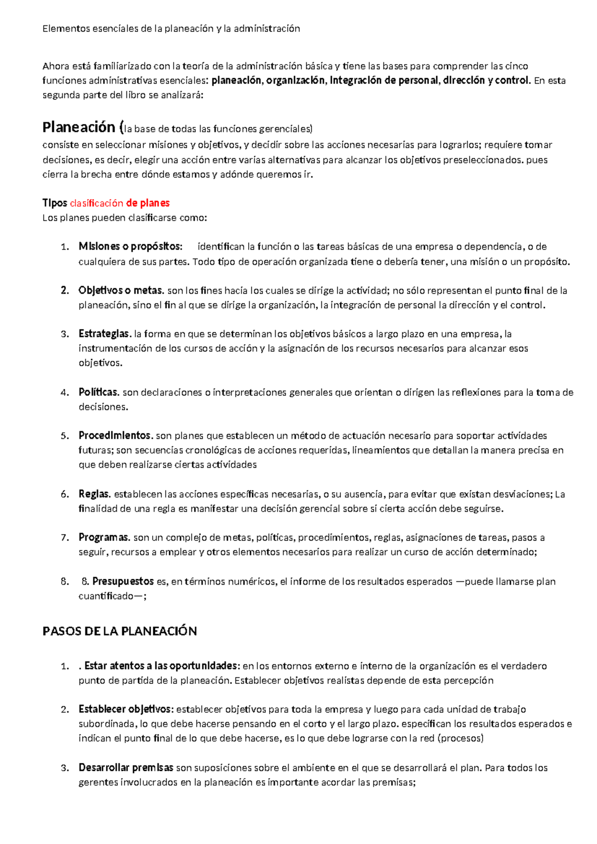 Resumen - awdawdawd - Elementos esenciales de la planeación y la ...
