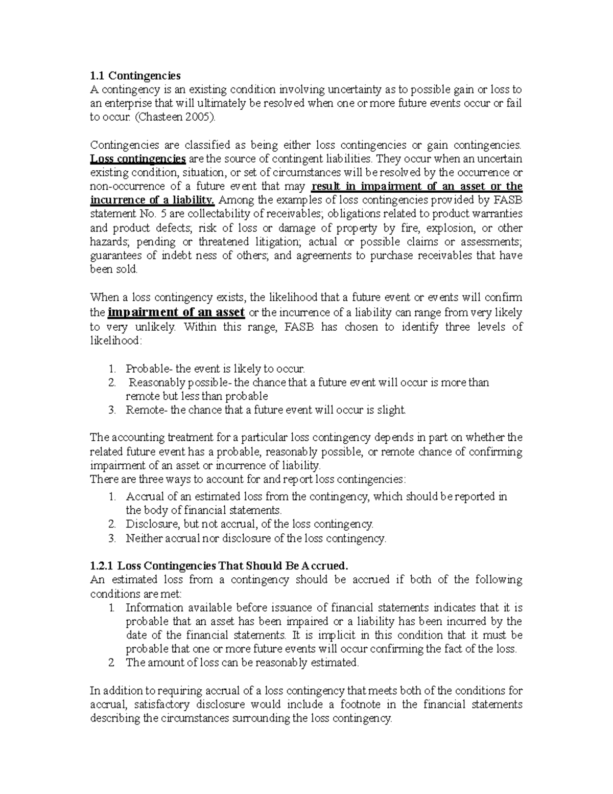 Lesson 2 Contingencies. do x Accounting for Equities - 1 Contingencies ...