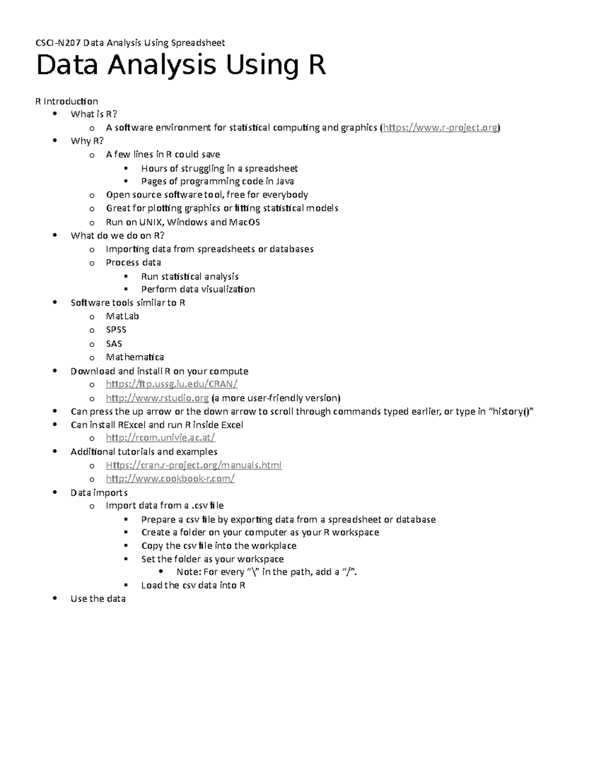Unit 5 Review - CSCI-N207 Data Analysis Using Spreadsheet Data Analysis ...