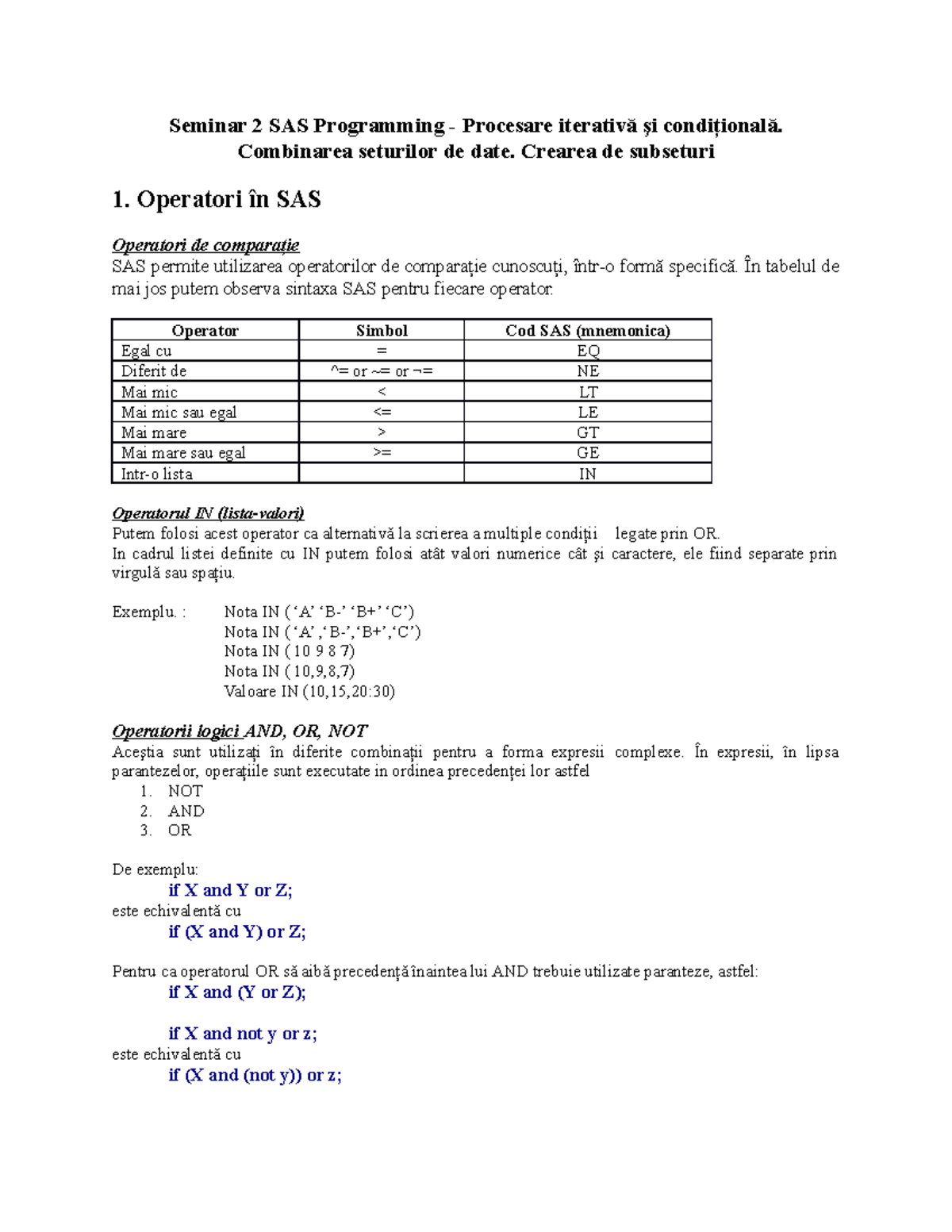 Seminar 2 SAS Programming - Seminar 2 SAS Programming - Procesare ...