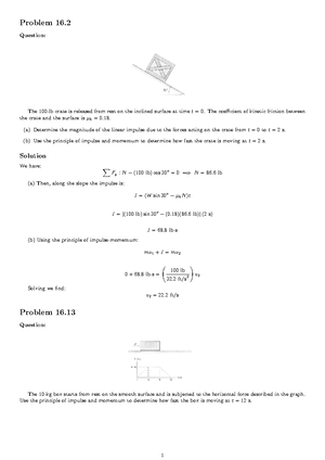 Dynamics Practice - Dynamics Exam 1 Summary 1. Forces and Motion of a Point Key Concepts Newton ...