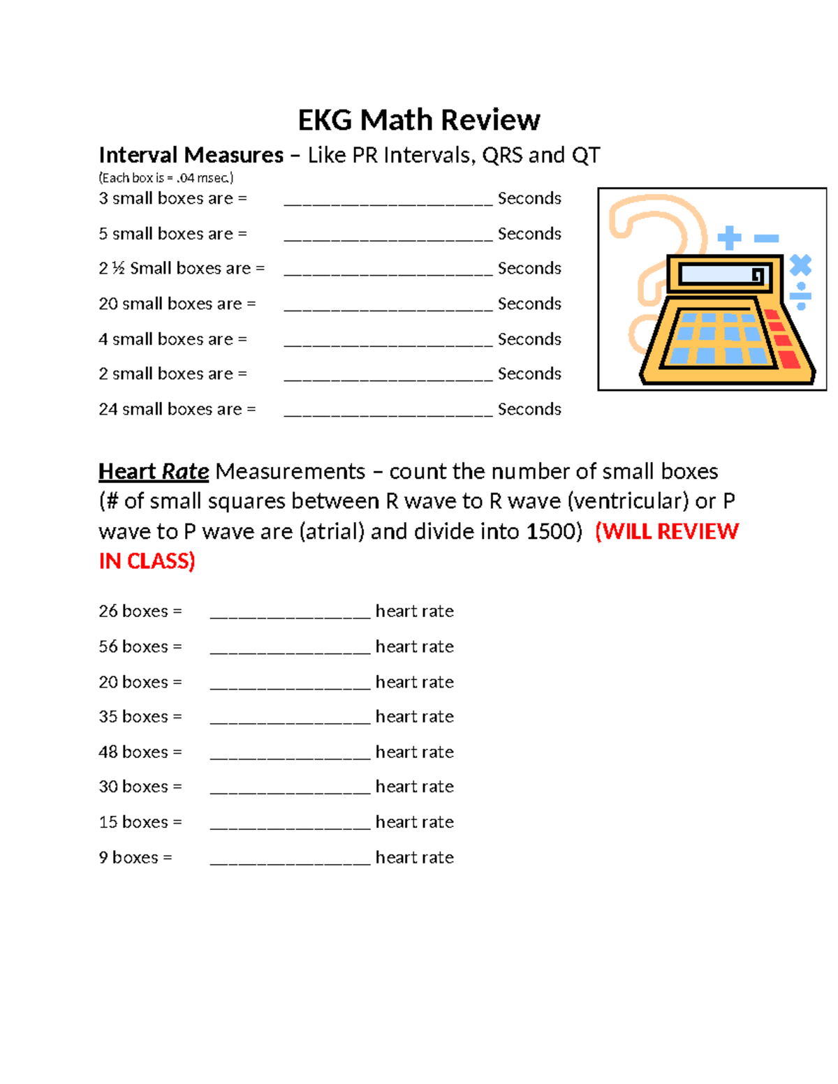 EKG Review Study Material - EKG Math Review Interval Measures – Like PR ...