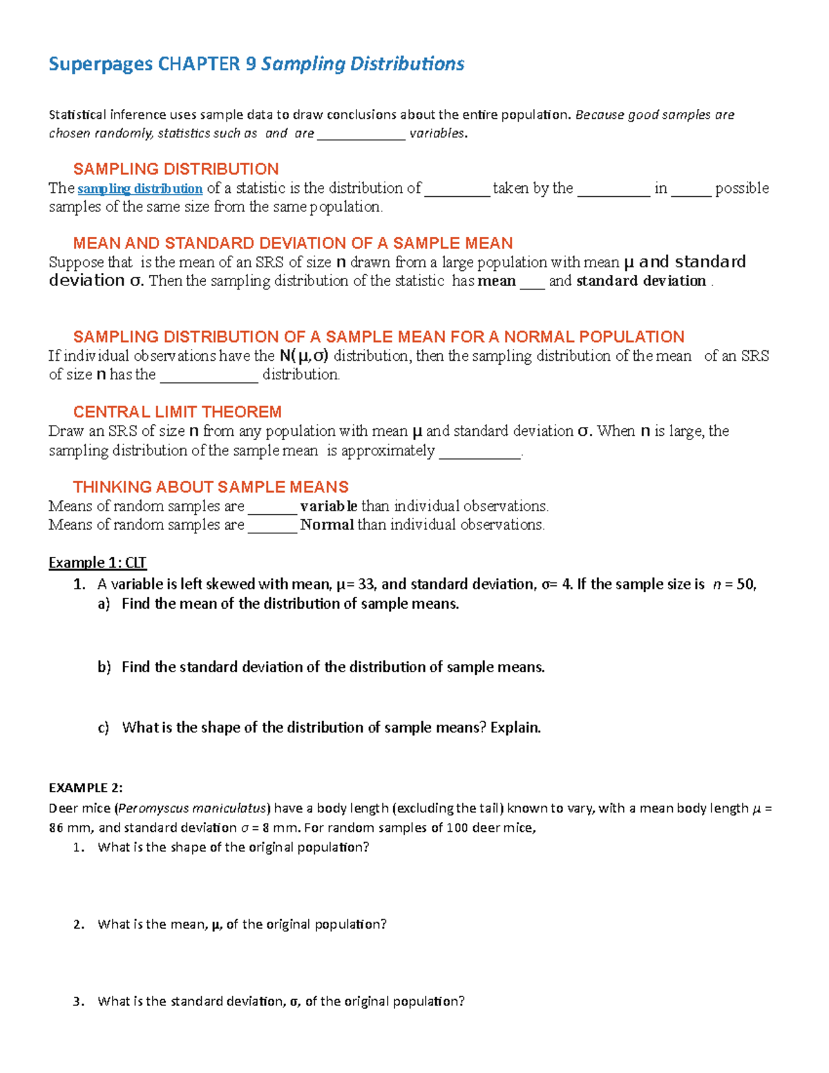 Chapter 9 Superpages - Superpages CHAPTER 9 Sampling Distributions Statistical inference uses ...