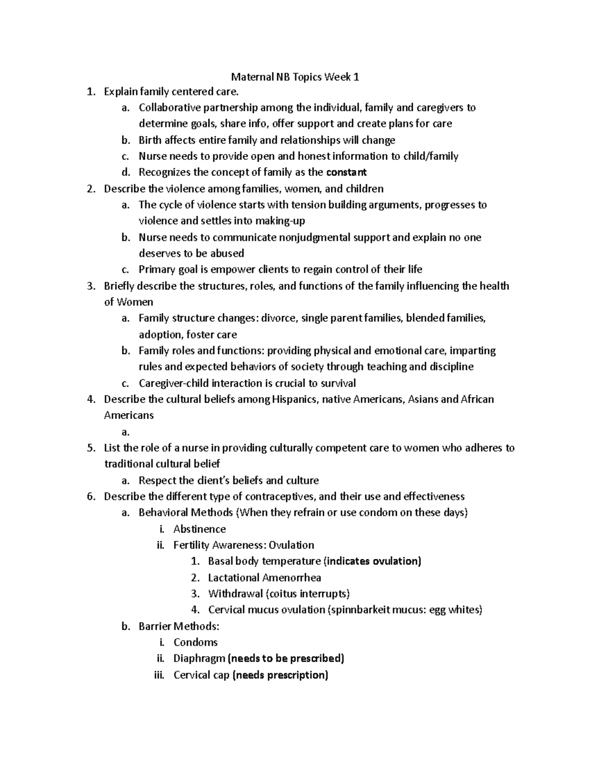 Maternal NB Topics Week 1 - a. Collaborative partnership among the ...