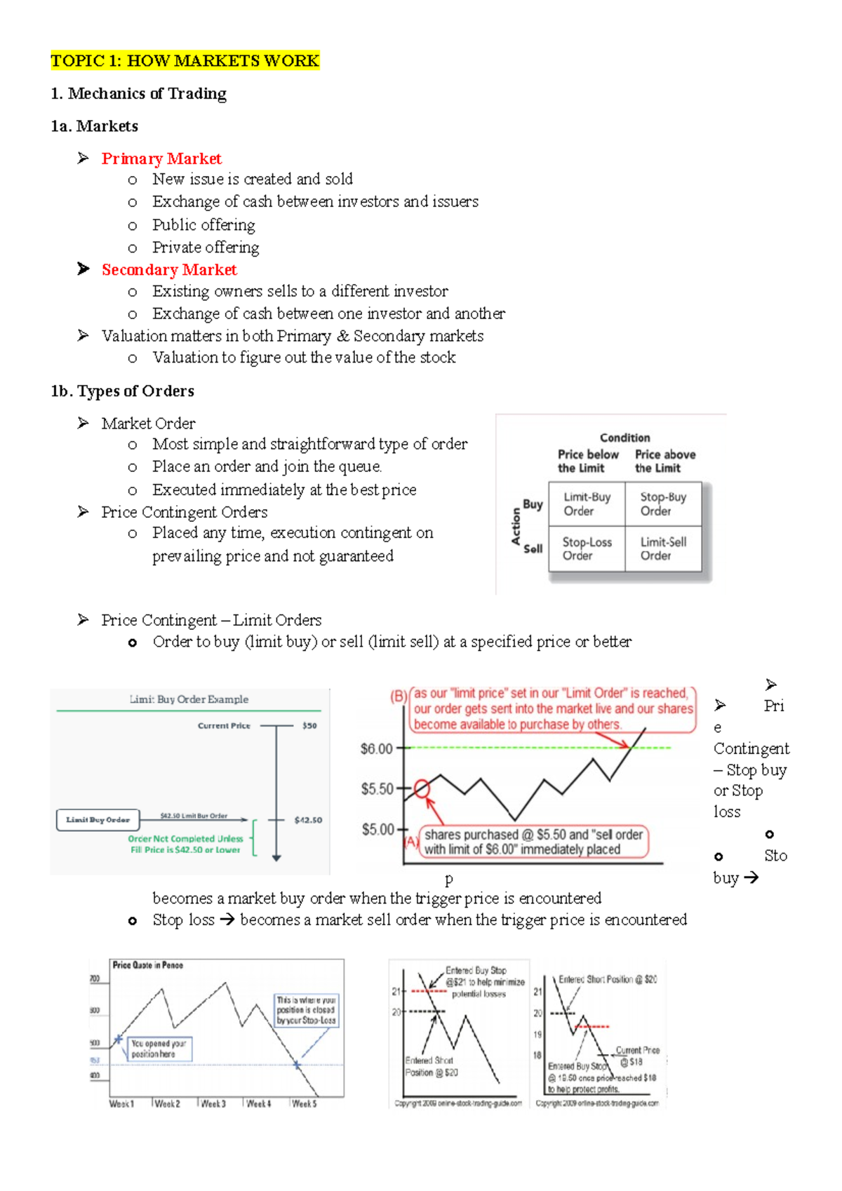 Notes Equities & Investment Analysis - TOPIC 1: HOW MARKETS WORK 1 ...