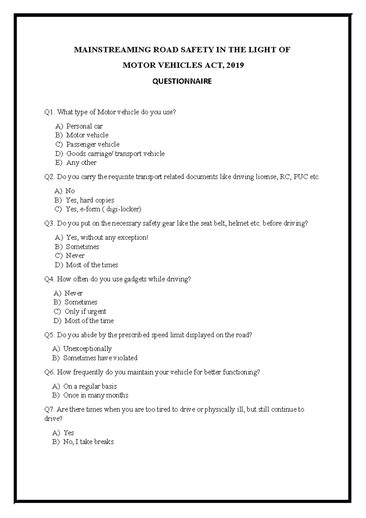 Questionnaire (LA) - ,,,,,,,,,,,,,,,, - MAINSTREAMING ROAD SAFETY IN ...