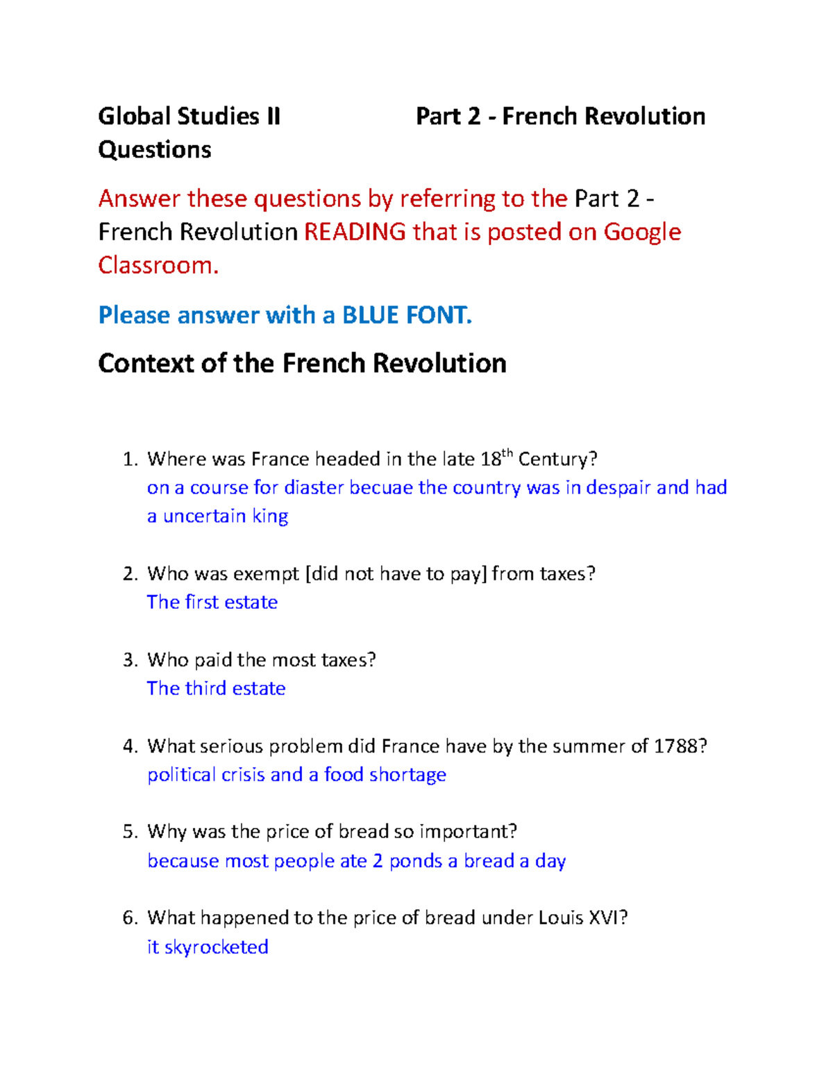 MORE French rev - Global Studies II Part 2 - French Revolution ...