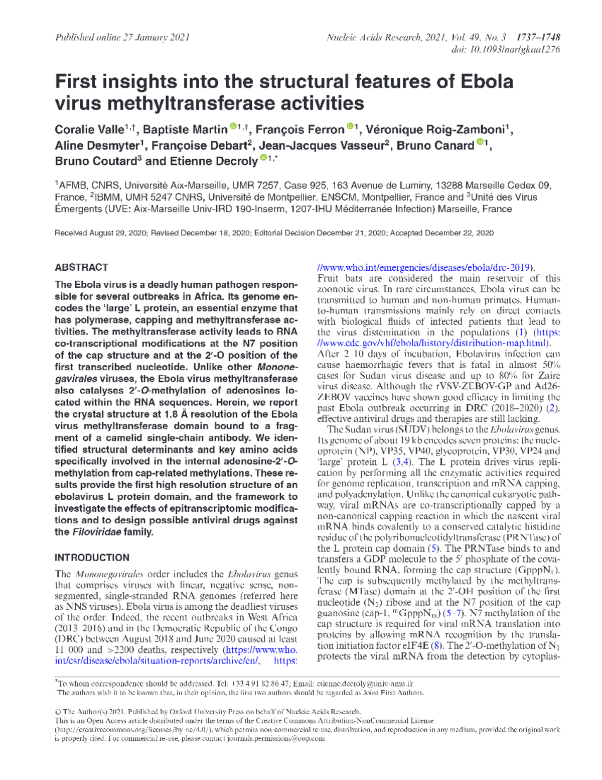 First insights into the structural features of Ebola virus ...