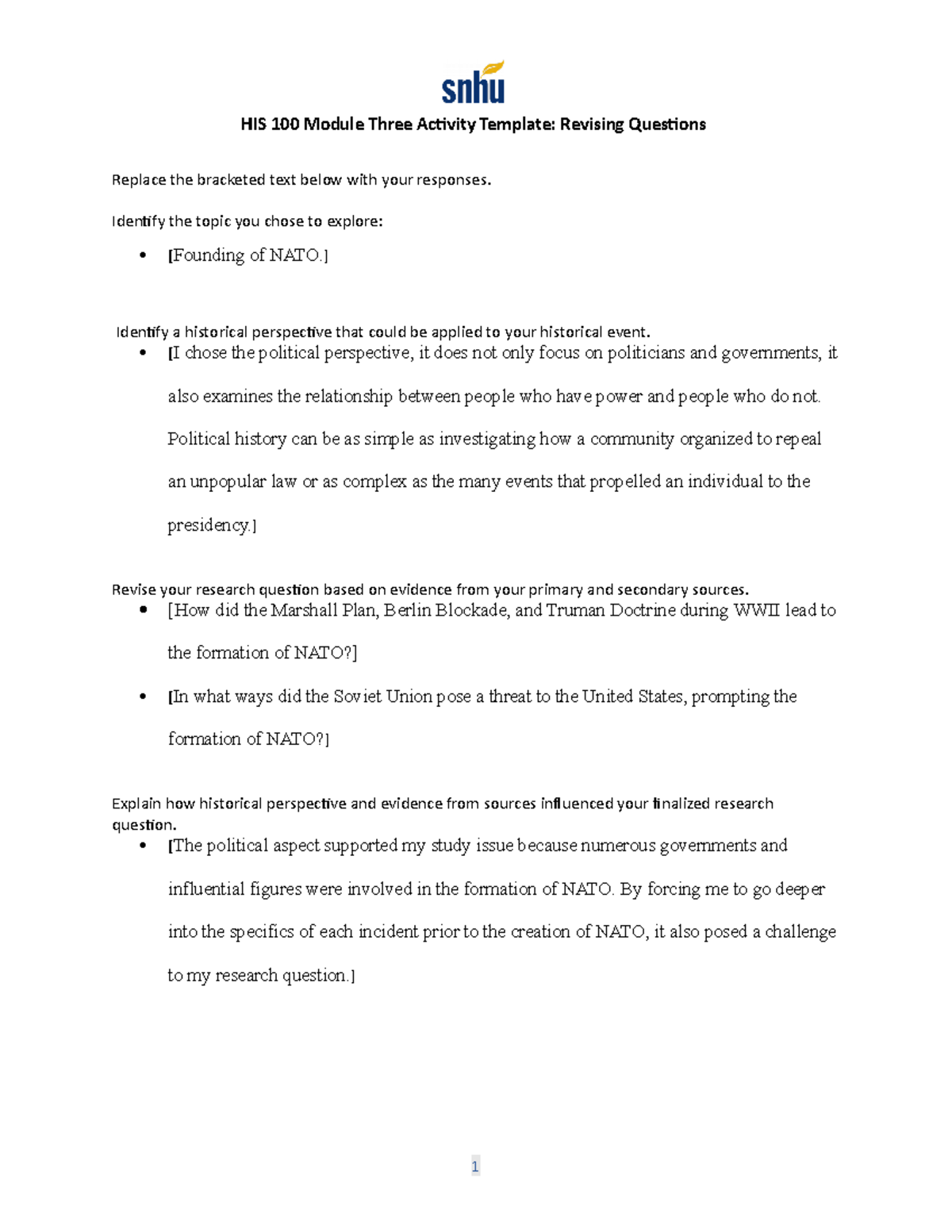 HIS-100-Q3138 Module Three Activity Revising Questions Template (Mercy ...