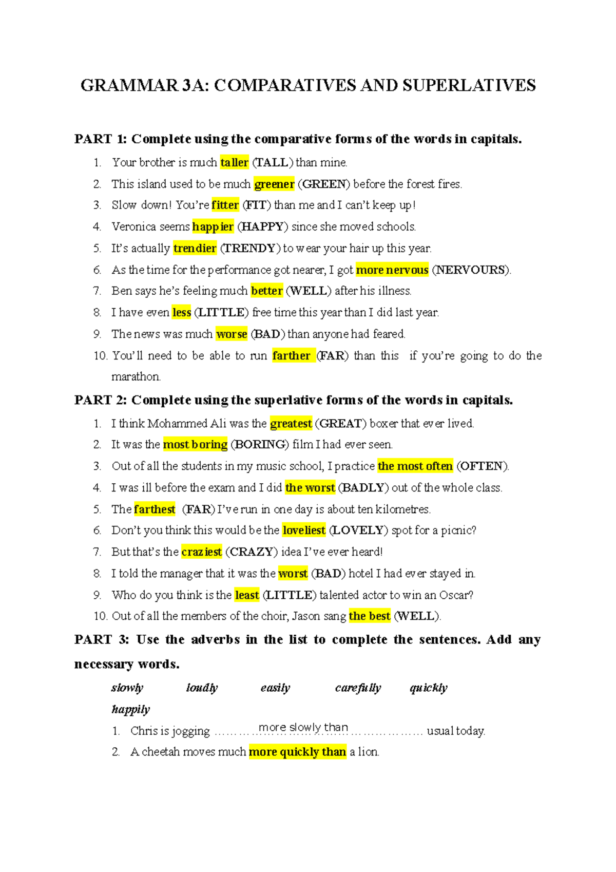 Grammar 3A - okokokk - GRAMMAR 3A: COMPARATIVES AND SUPERLATIVES PART 1 ...