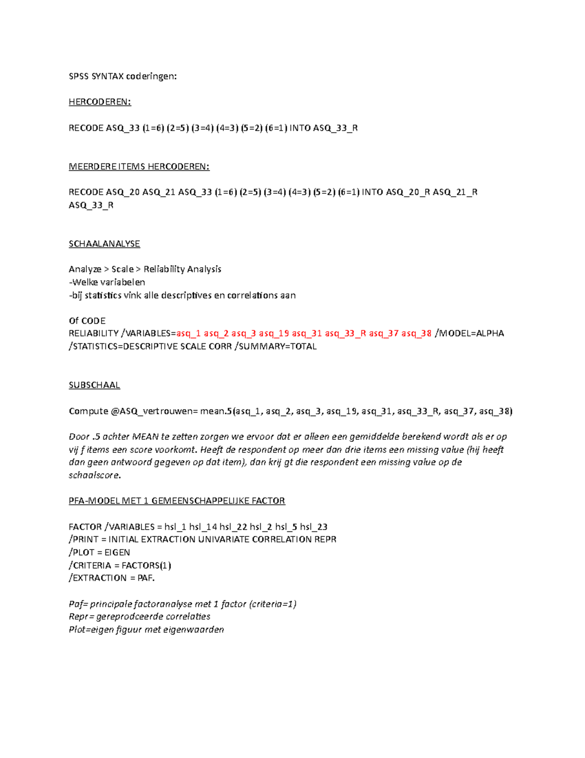 SPSS SYNTAX coderingen - Overzicht van coderingen van veelgebruikte ...