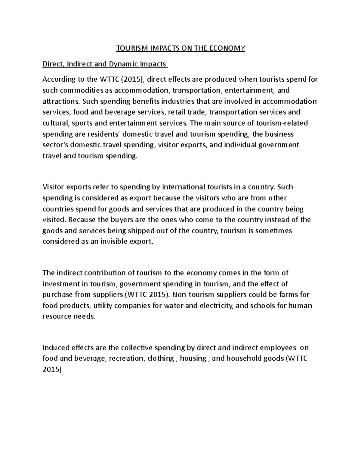 Tourism Impacts ON THE Economy - TOURISM IMPACTS ON THE ECONOMY Direct ...