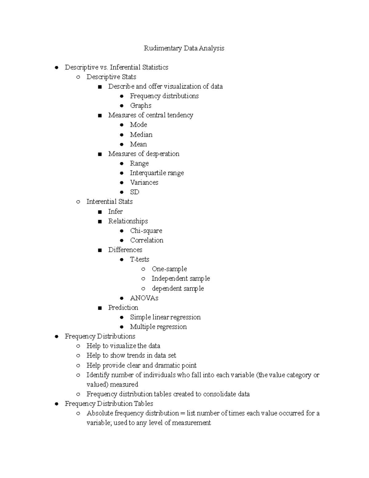 Rudimentary Data Analysis - Inferential Statistics Descriptive Stats ...
