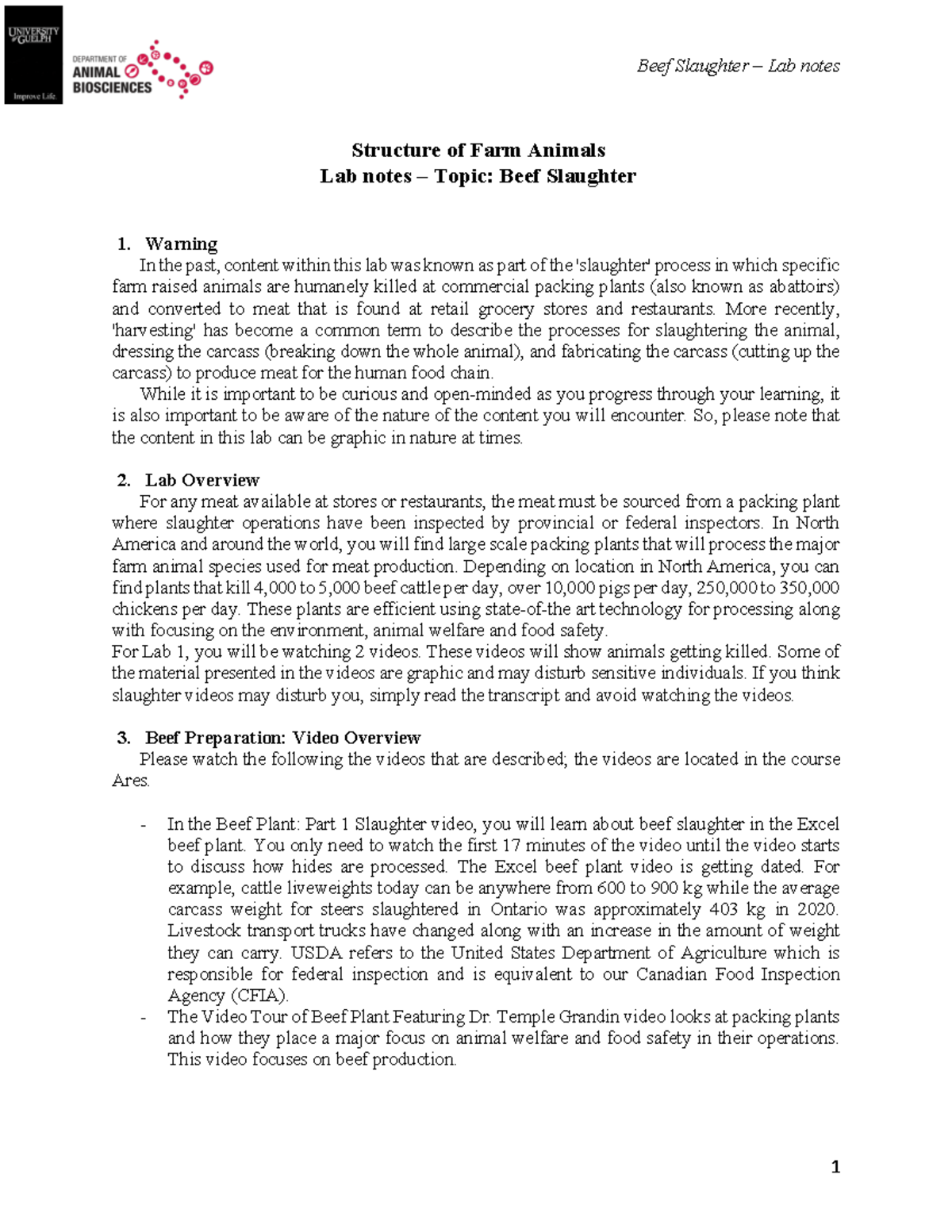 Beef Slaughter - Notes - Structure of Farm Animals Lab notes – Topic ...