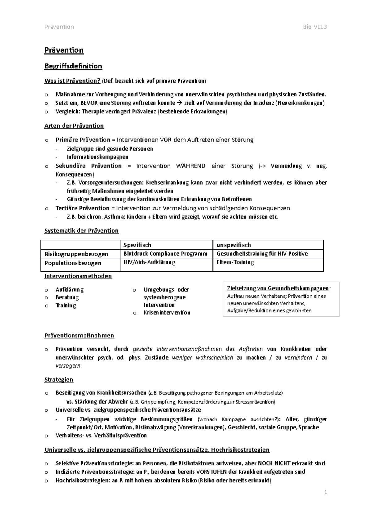 10 Prävention - WiSe - Prävention Begriffsdefinition Was ist Prävention? (Def. bezieht sich auf ...