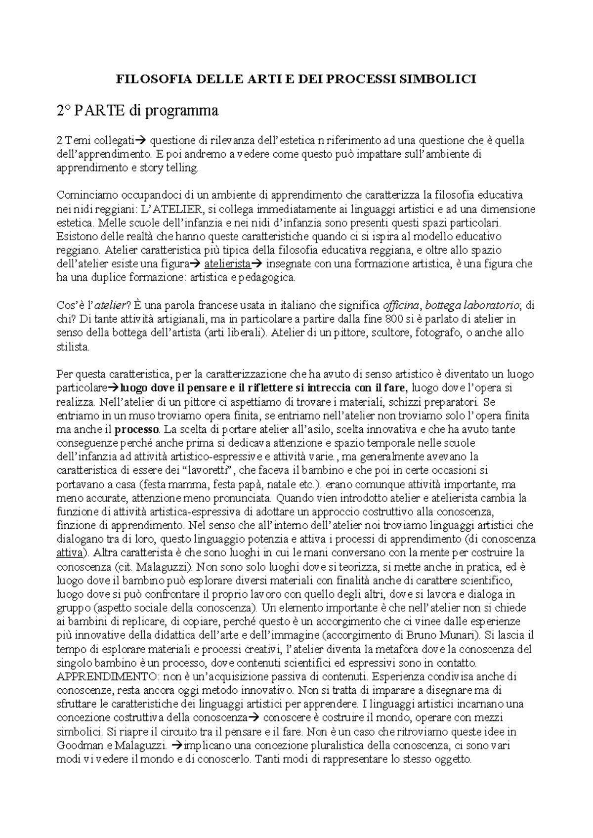 Filosofia Delle ARTI E DEI Processi Simbolici - FILOSOFIA DELLE ARTI E ...