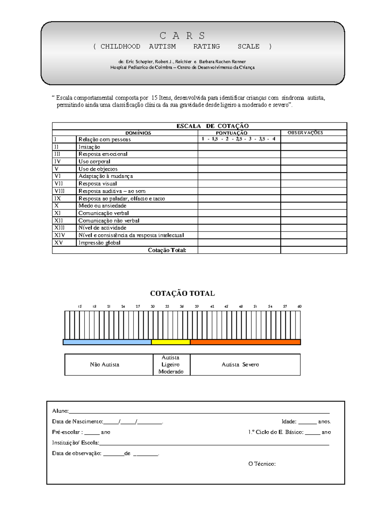 Cars-autismo - protocolo tea - C A R S ( CHILDHOOD AUTISM RATING SCALE ...