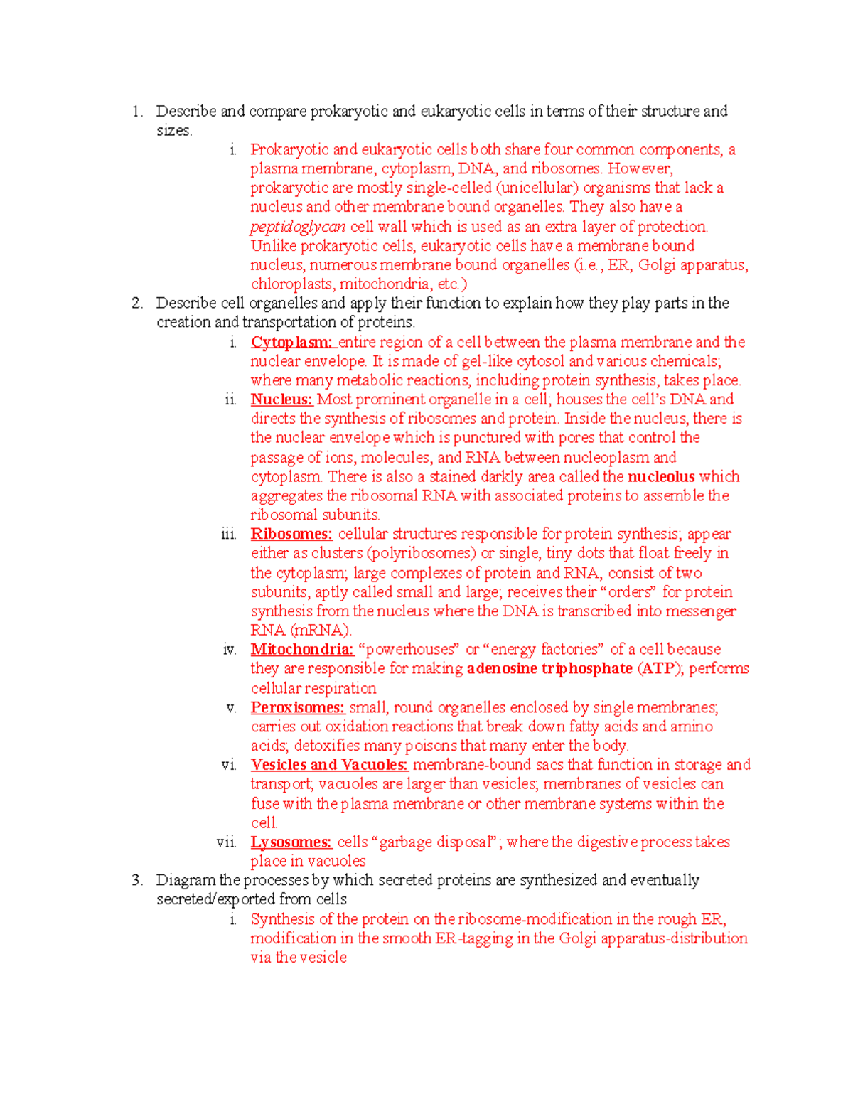 Study Guide 6 - Describe and compare prokaryotic and eukaryotic cells ...