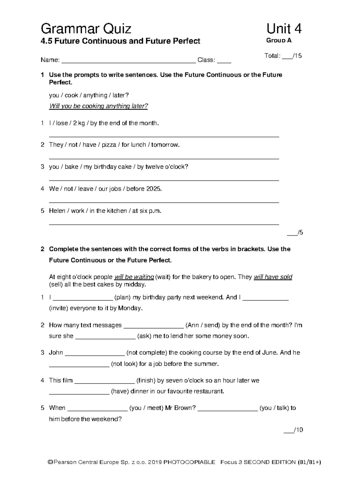 Focus 3 2E Grammar Quiz Unit4.5 Group A 2 - Grammar Quiz Unit 4 4 ...