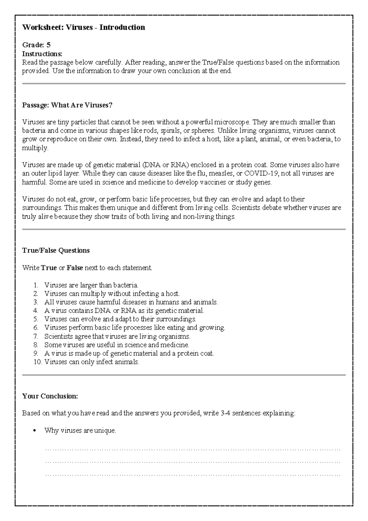 Worksheet-Viruses - Worksheet: Viruses - Introduction Grade: 5 ...