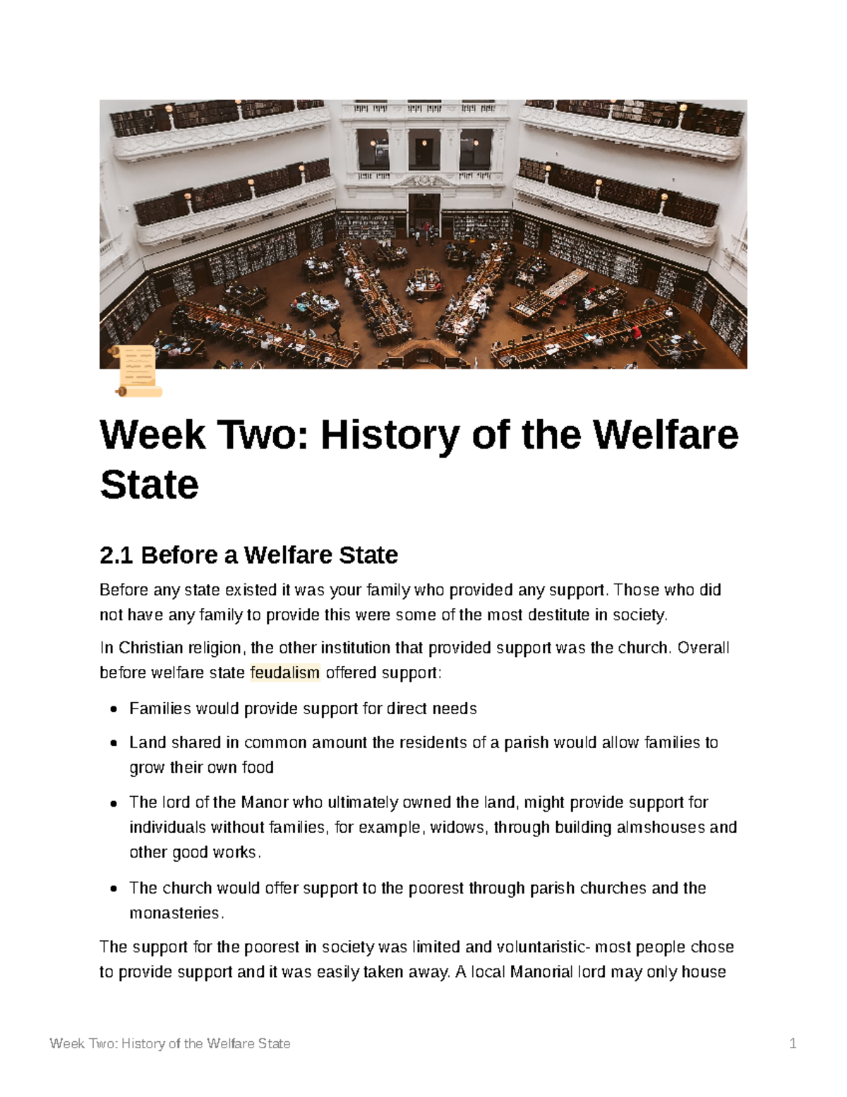 Week Two History of the Welfare State - SPCU913 - Stirling - Studocu
