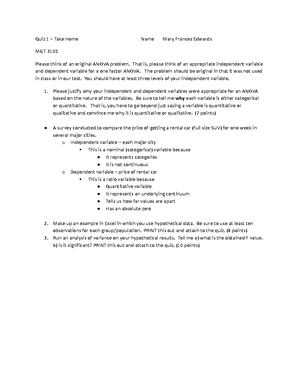 Professor Edwards Exam 3 Fall 2020 - MGT 3100, Exam III Name Mary ...