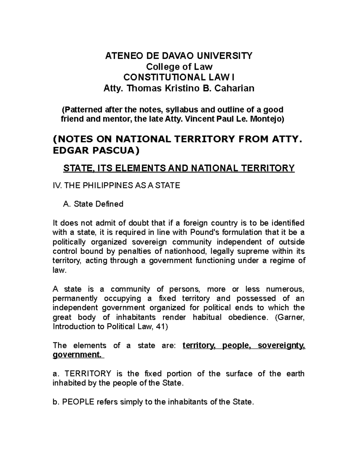 Constitutional Law 1 - Notes on National Territory (excerpts from ...