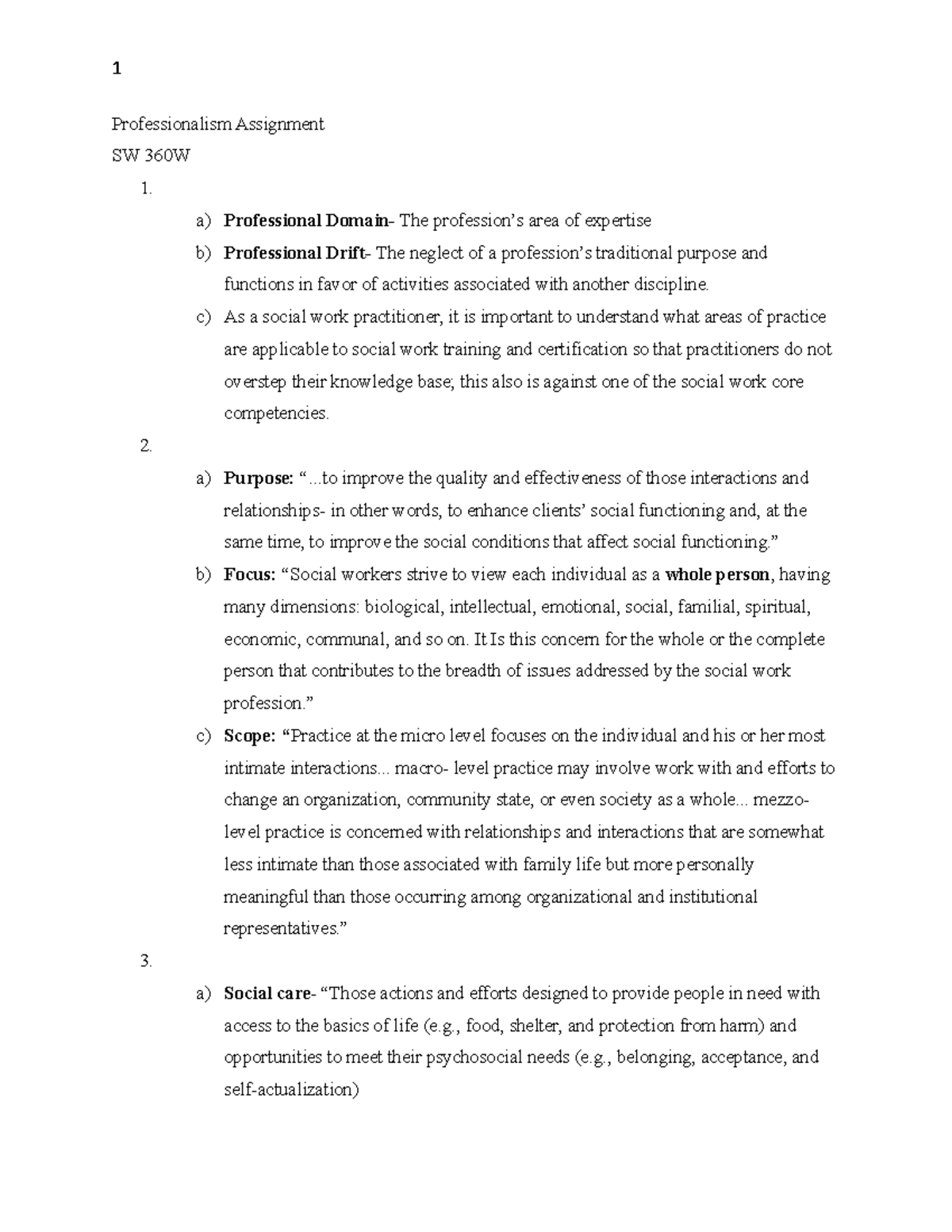 SW 360W Activity 1 - Professionalism Assignment SW 360W 1. a ...