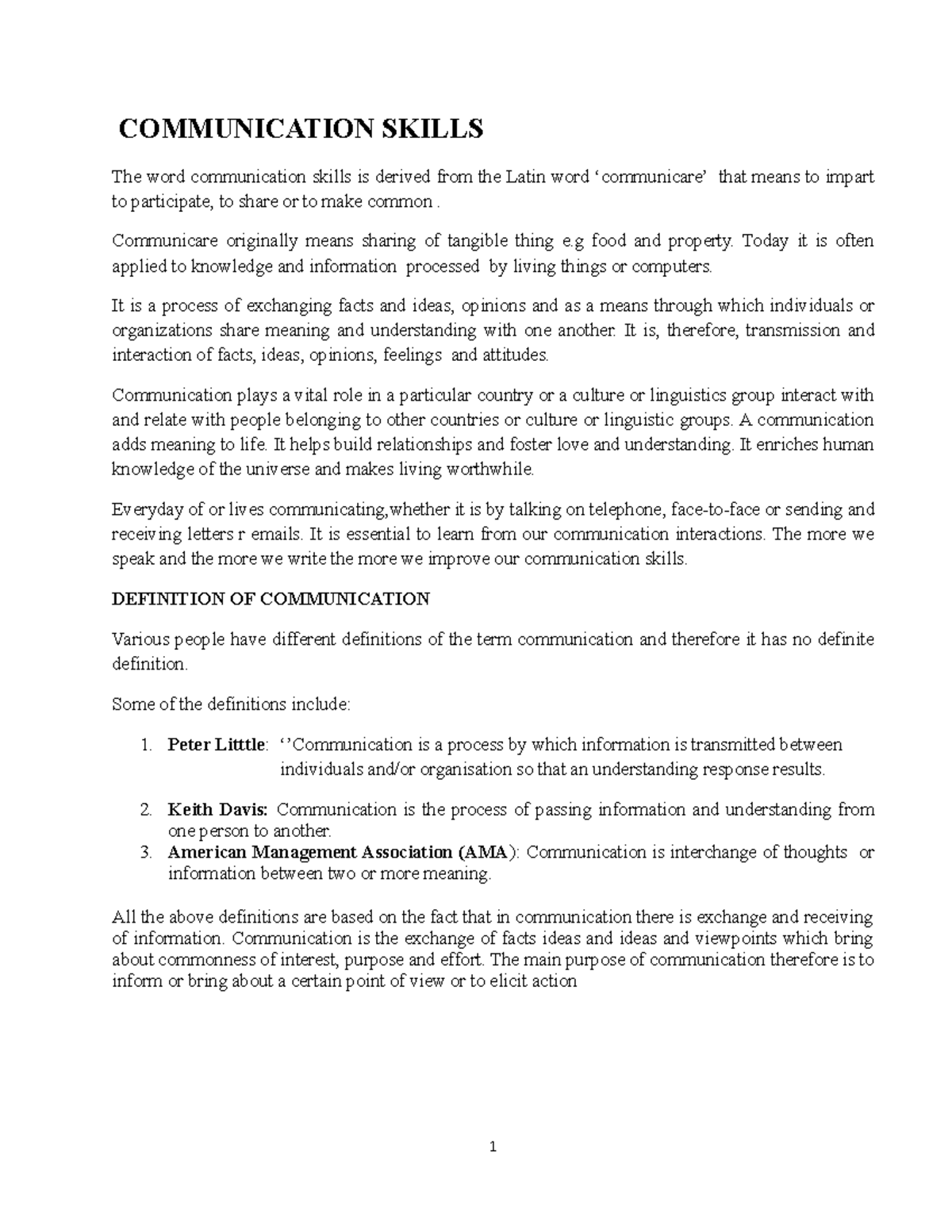 Communication Skills Notes - COMMUNICATION SKILLS The word ...