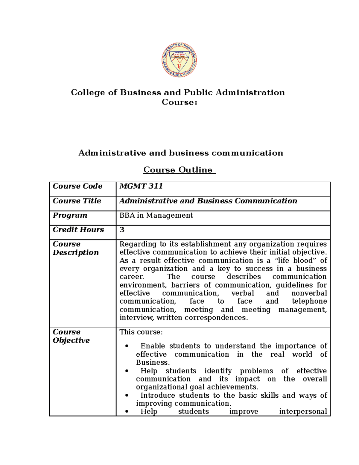 Administrative and business communication - College of Business and ...