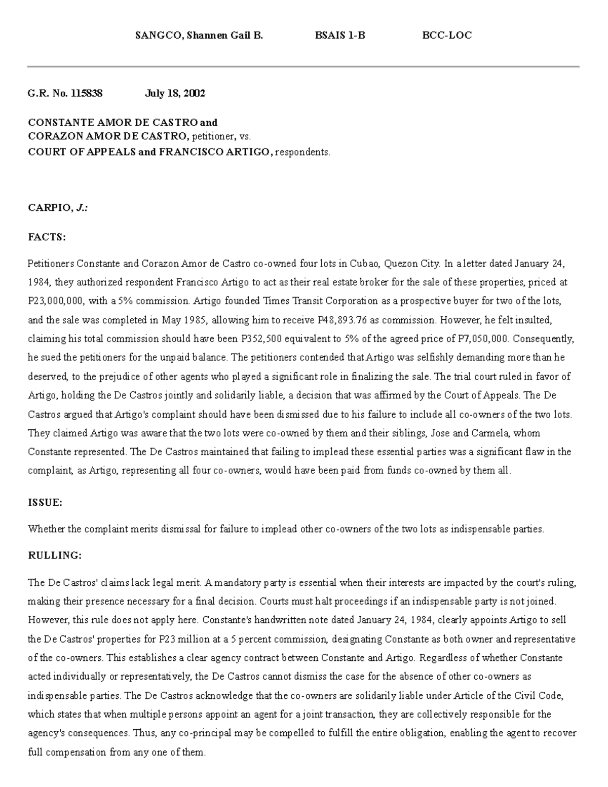 LOC-CASE- Digest - SANGCO, Shannen Gail B. BSAIS 1-B BCC-LOC G. No ...