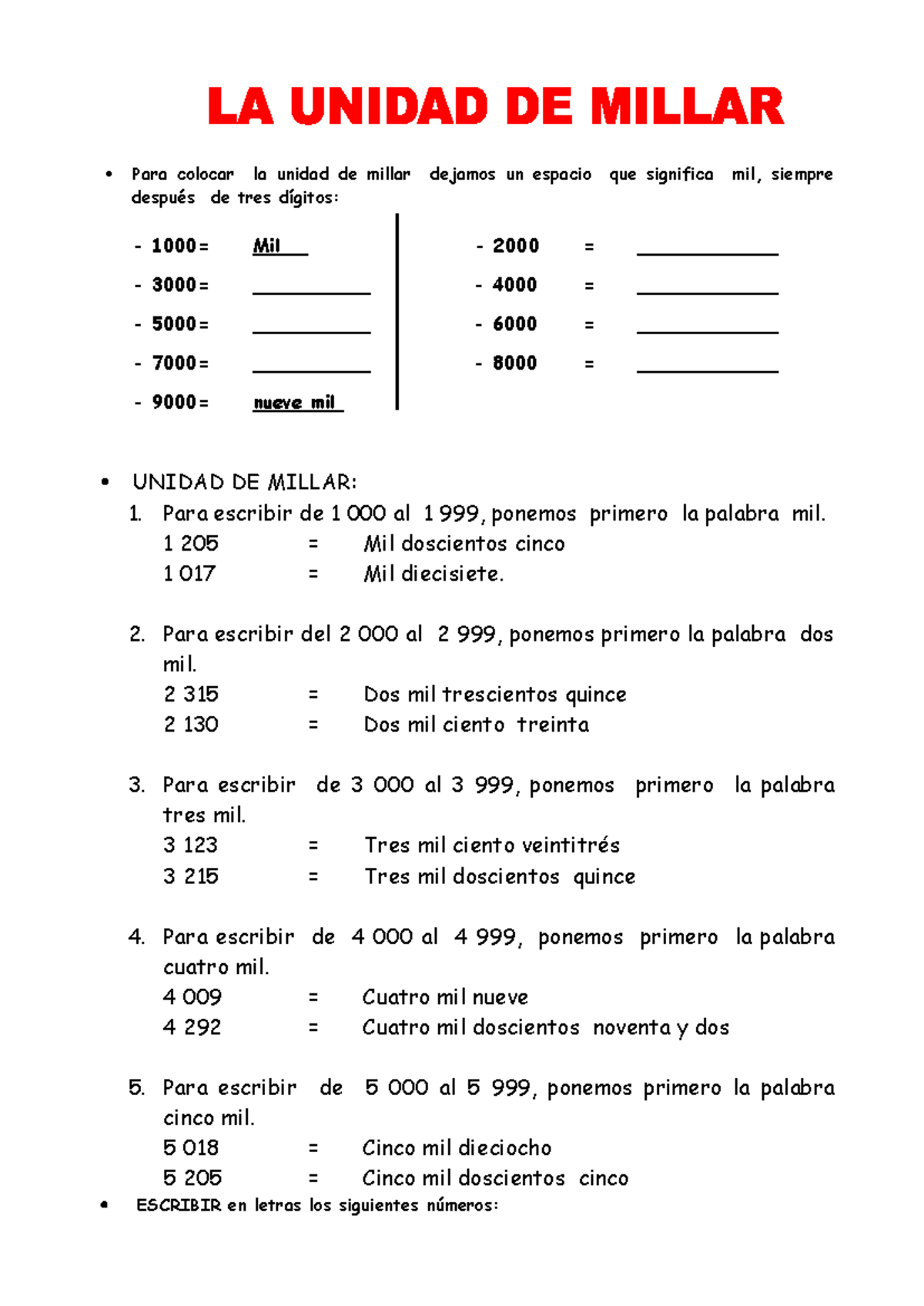 Ficha Matemática Lectura DE Numeros UM - Para colocar la unidad de ...