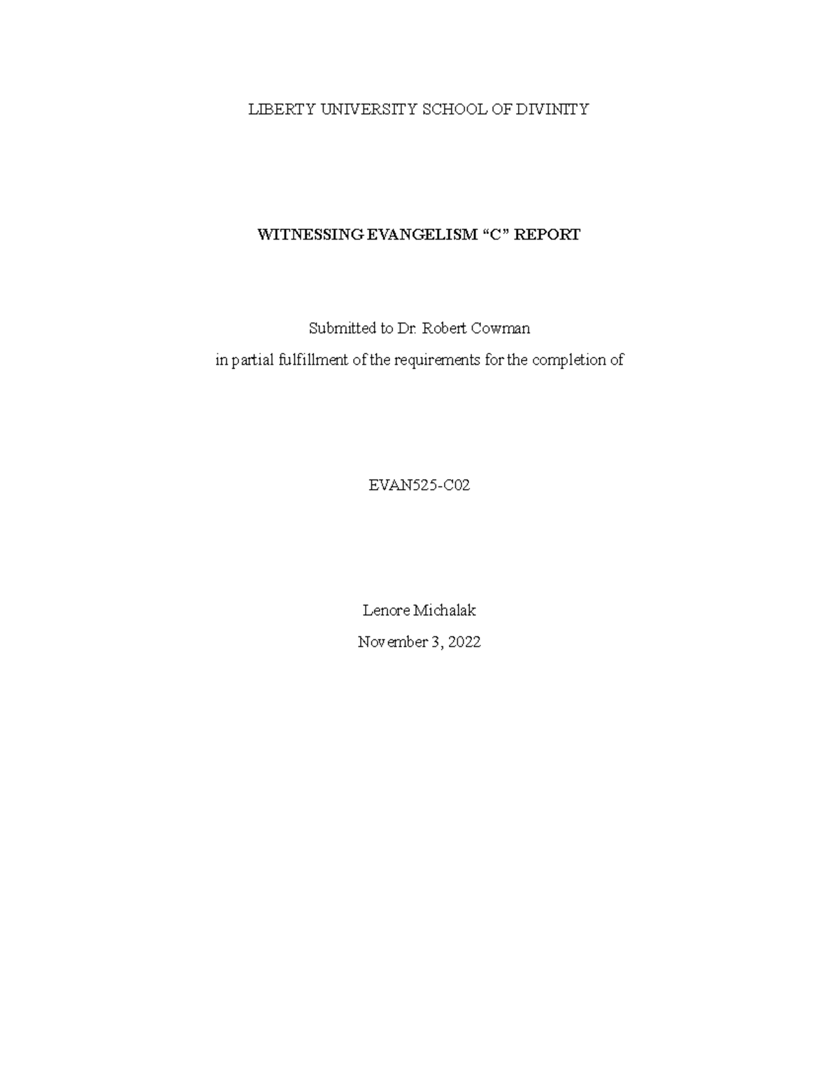 Witnessreportc - This is the last witnessing report assignment of the ...