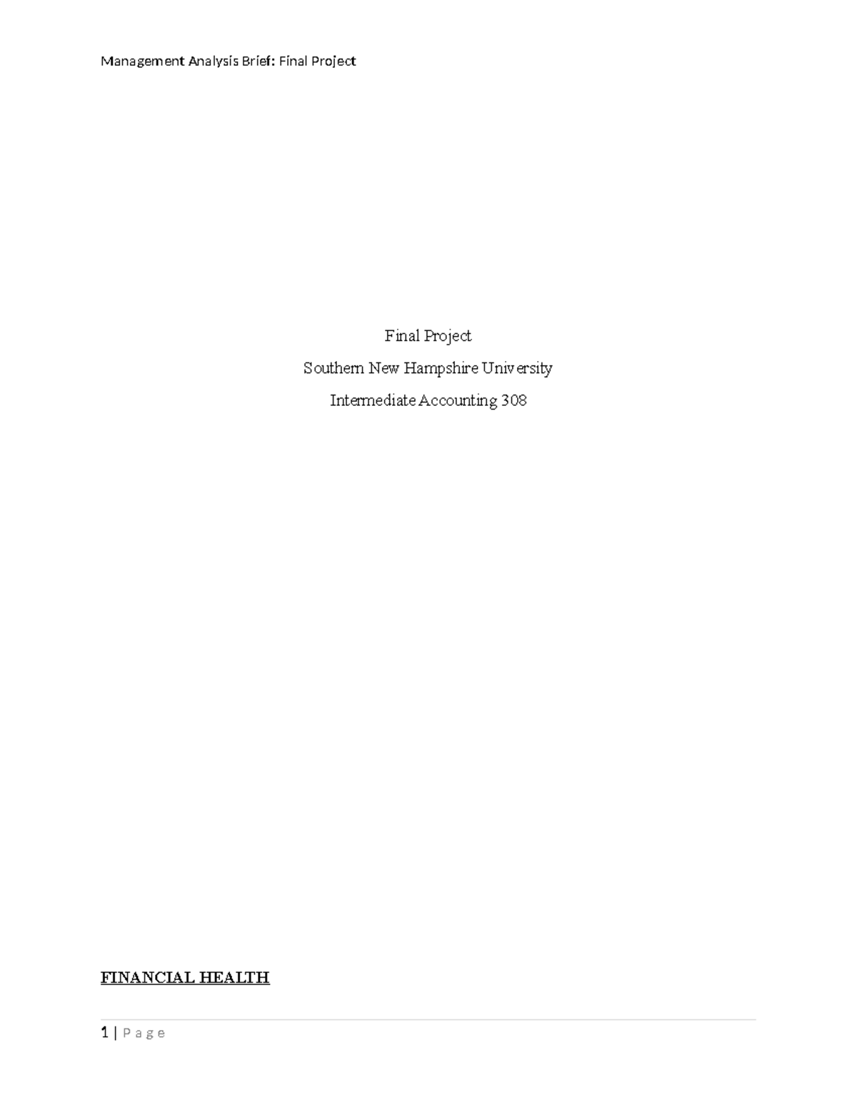 Final Project Management Analysis Brief - Final Project Southern New ...