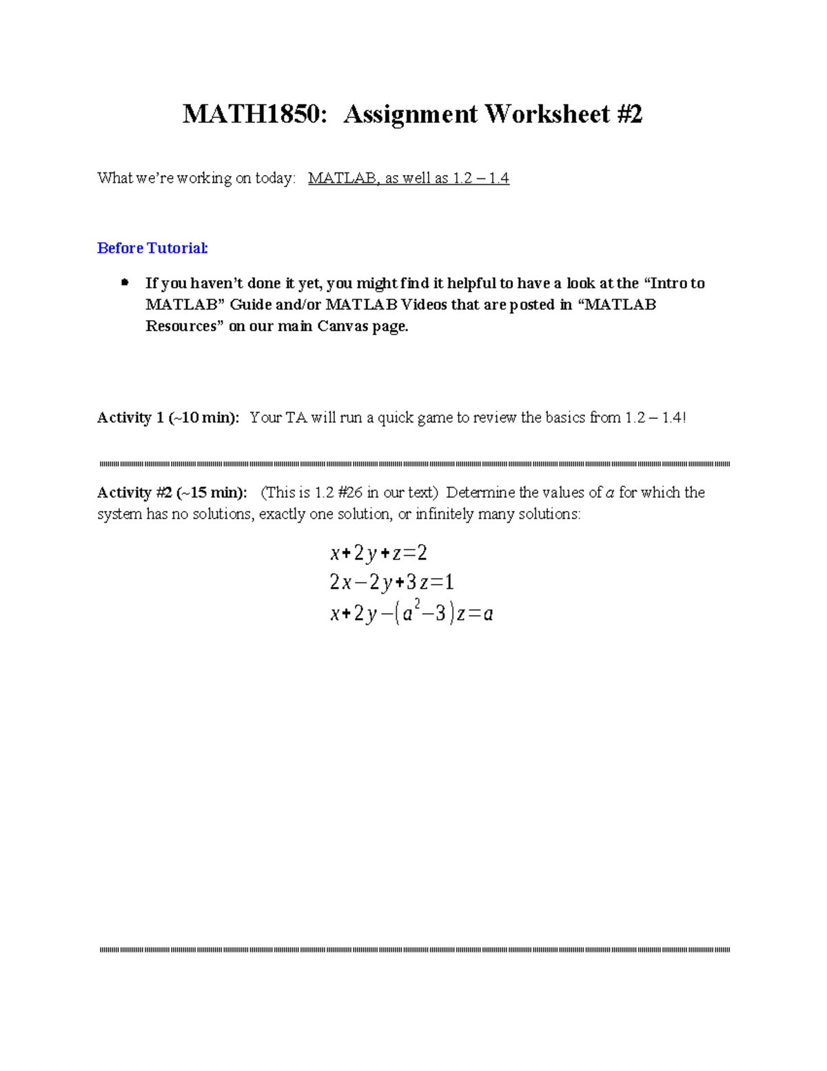 Tutorialworksheet 2NEW - MATH1850: Assignment Worksheet What we’re ...