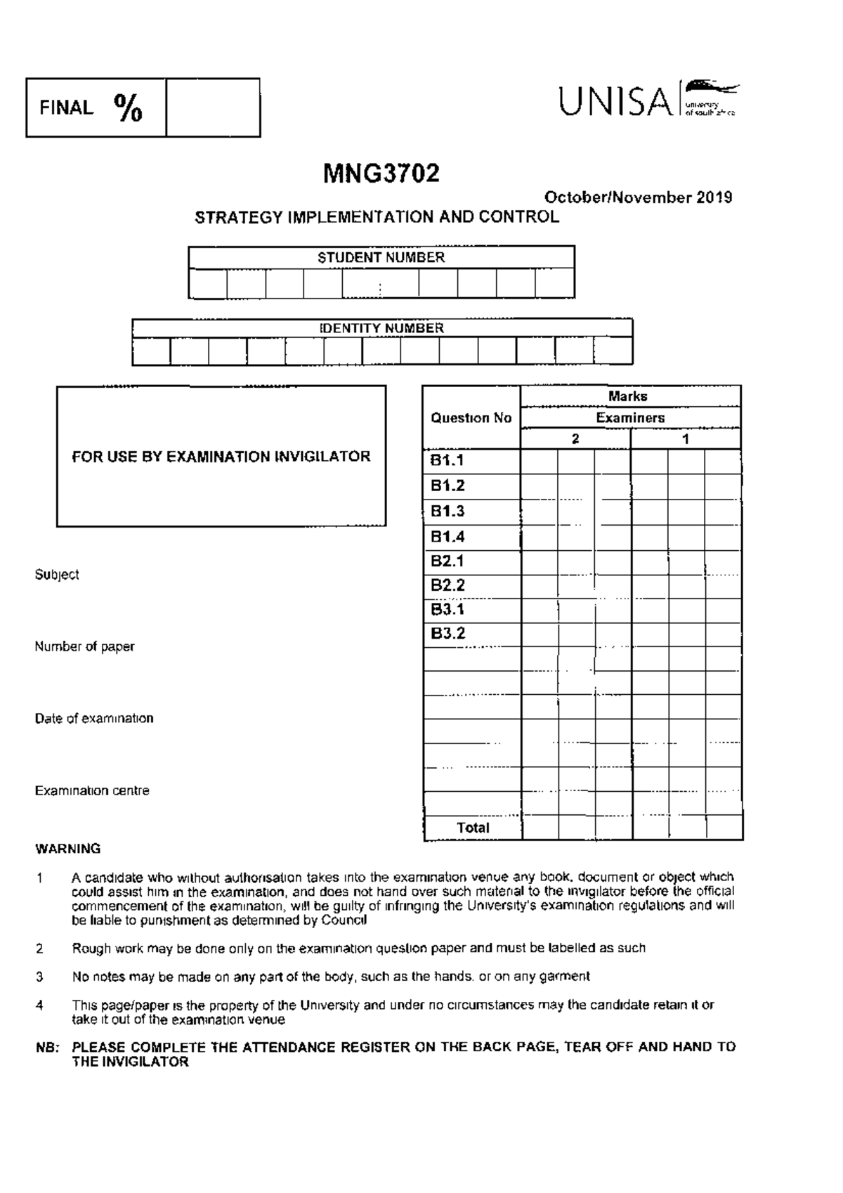 Exam 2019 - MNG3702 - Studocu