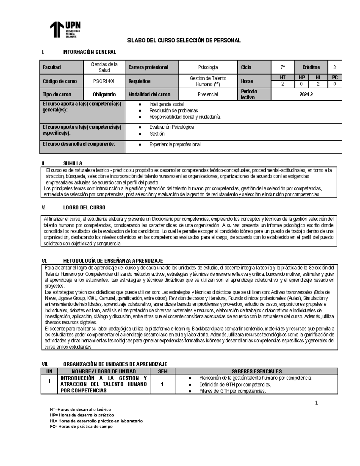 224434 PSOR1401 - silabo - 1 HT=Horas de desarrollo teórico HP= Horas de desarrollo práctico HL ...