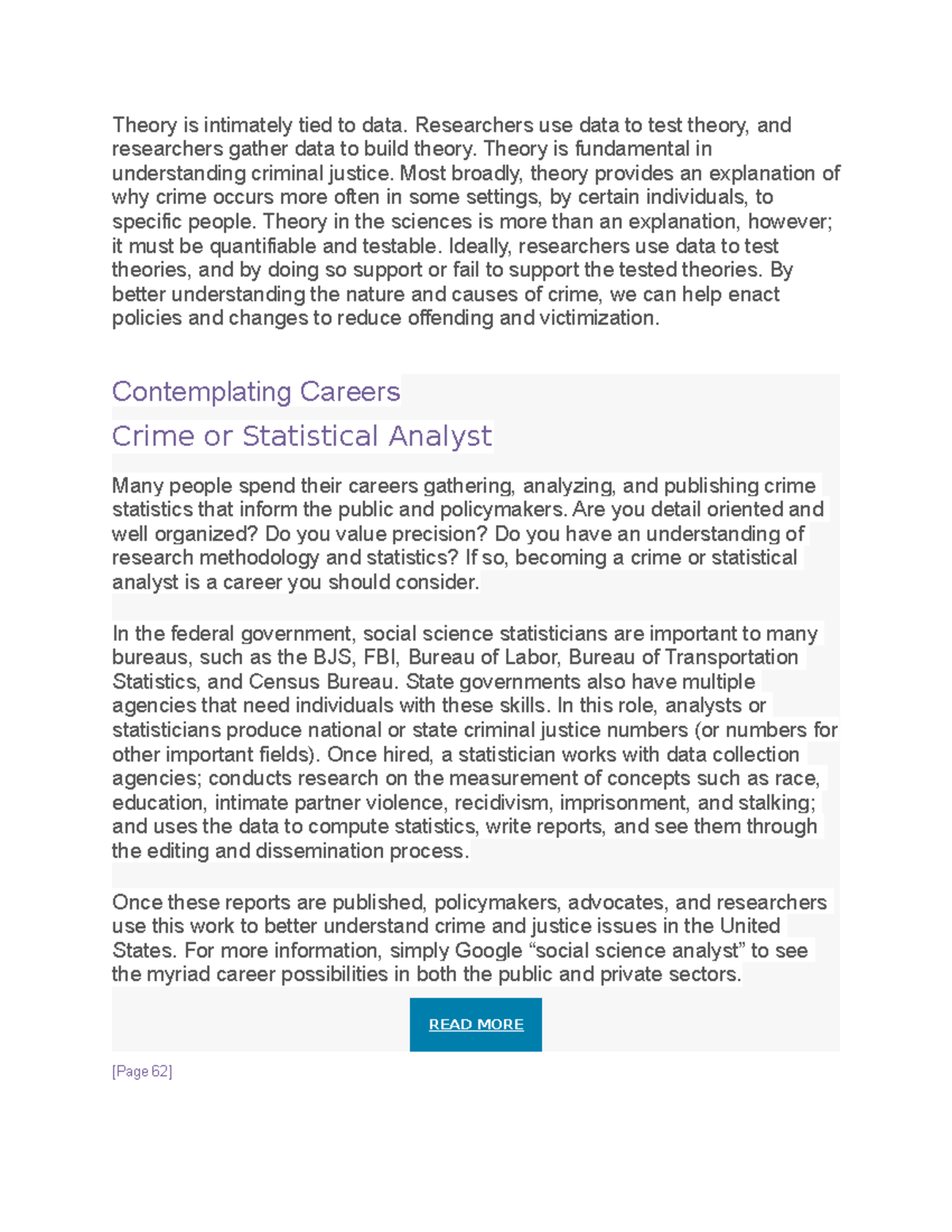 CJ 18 - CJ Work For the Introduction to Criminal Justice Class - Theory is intimately tied to ...