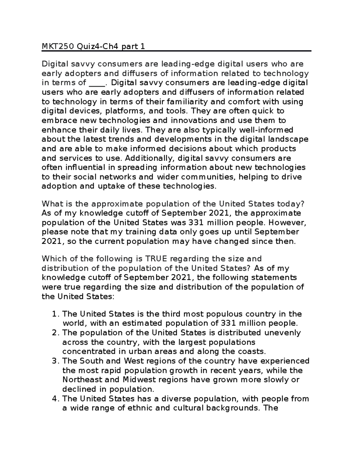 Chapter 8 Quiz part 1. - MKT250 Quiz4-Ch4 part 1 Digital savvy ...