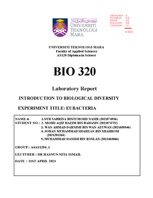 Lab Manual BIO320 - Animalia - BIO320 / MARCH – AUGUST 2022 UNIVERSITI ...