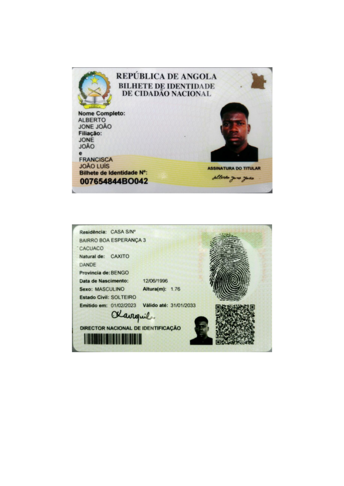 B - Documento de identificação - REPÚBLICA DE ANGOLA BILHETE DE ...