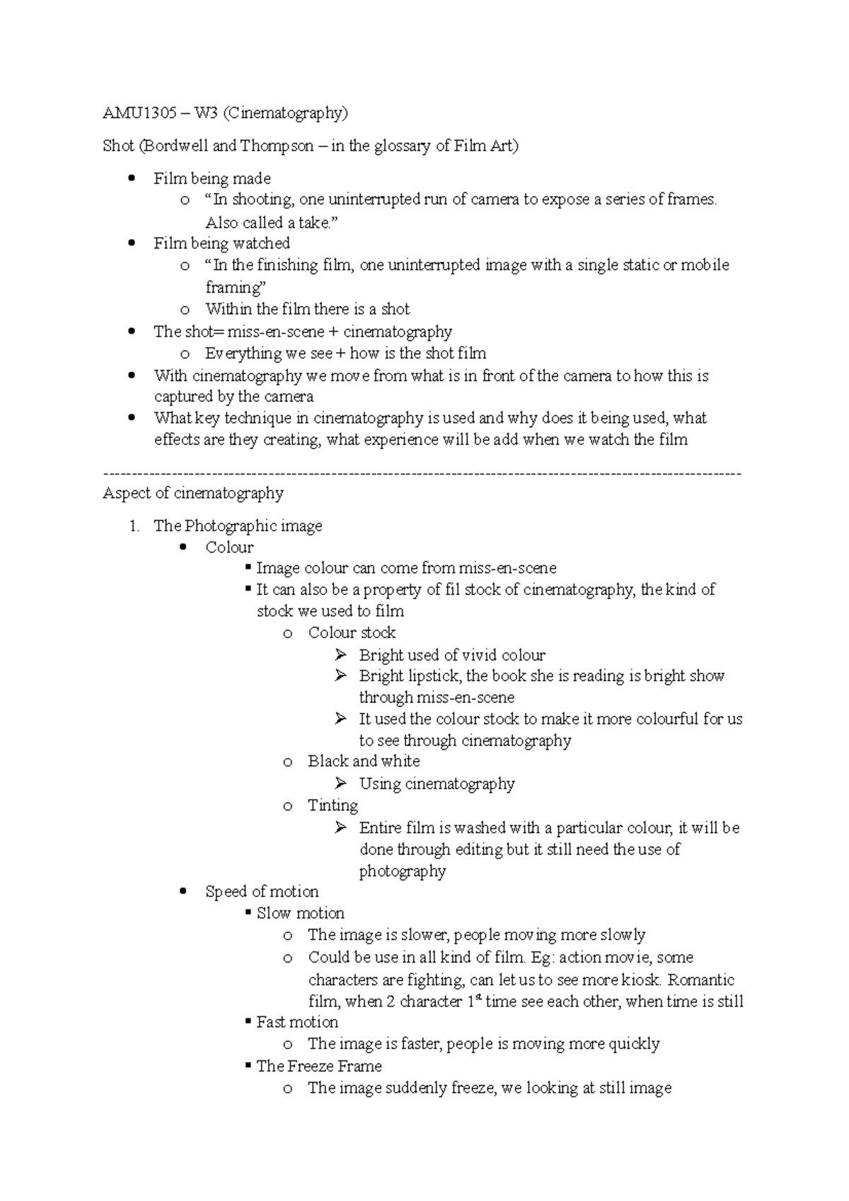 W3 Notes (Cinematography) - AMU1305 – W3 (Cinematography) Shot ...