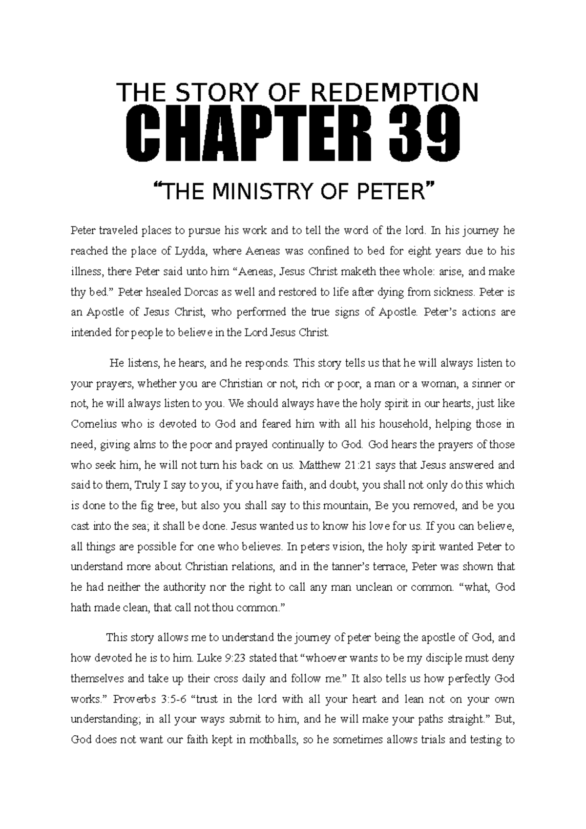 THE Story OF Redemption Chapter 39 THE Ministry OF Peter - THE STORY OF ...