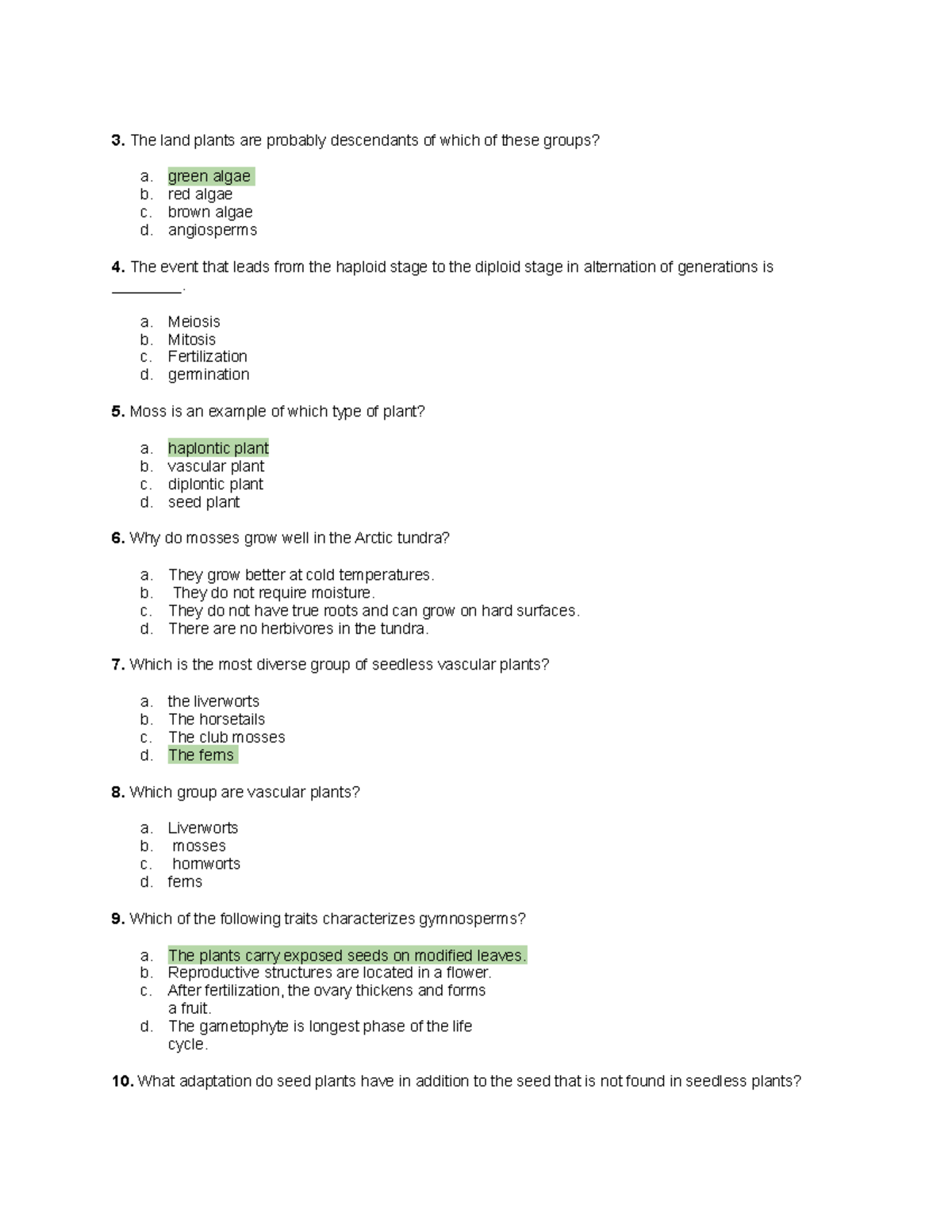 Concept sof biology Chapter 14 Review + Answers - 3. The land plants ...