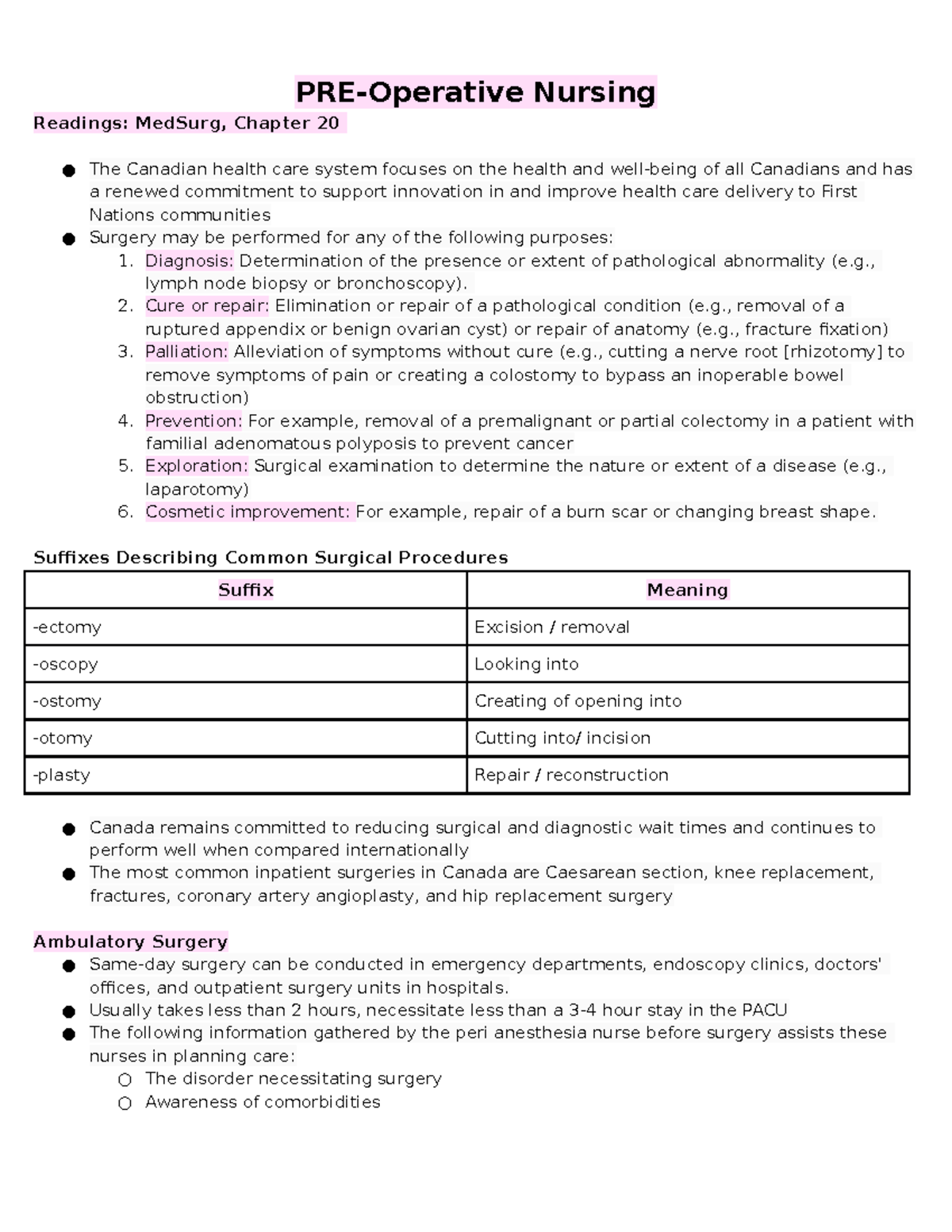 Preoperative Nursing copy - PRE-Operative Nursing Readings: MedSurg ...