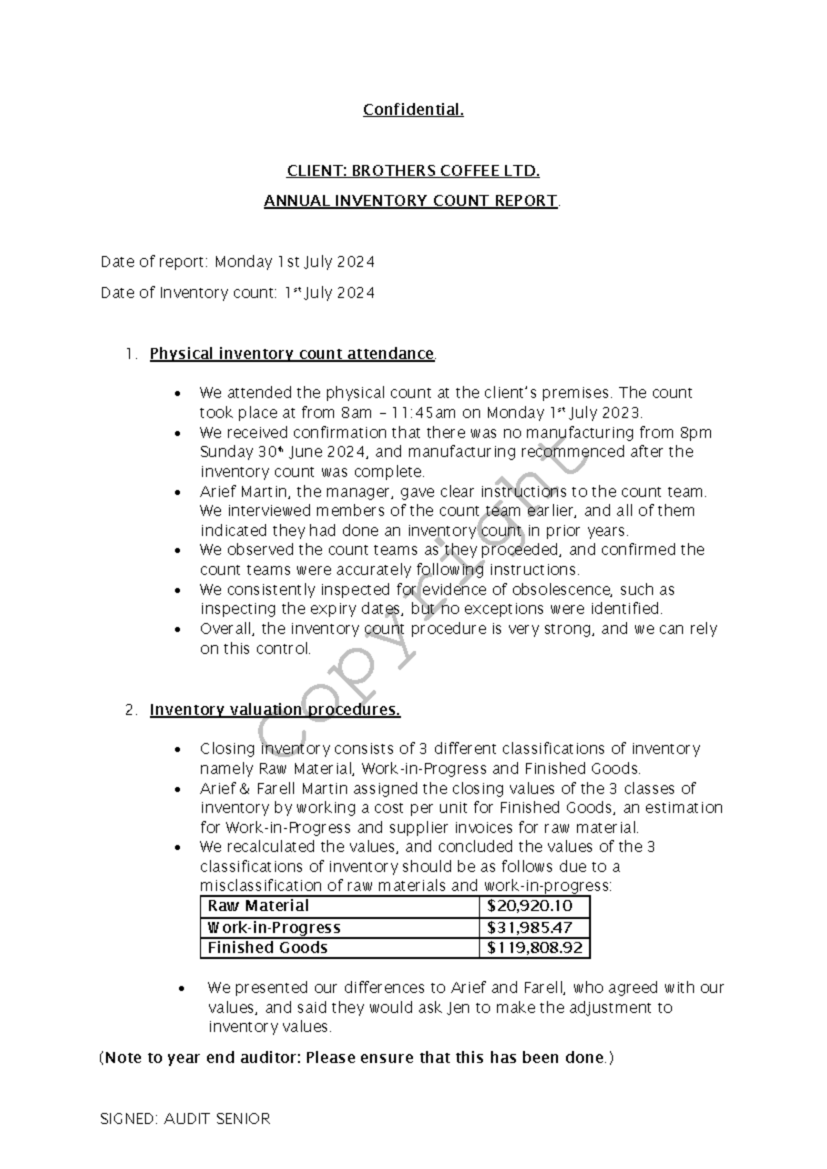 4 Inventory confidential memo-1 - Confidential. CLIENT: BROTHERS COFFEE ...